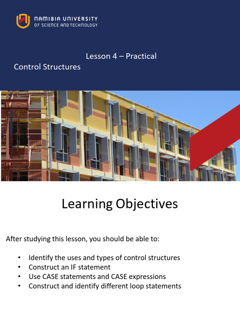 Lesson 4 - Control Structures - Practical | PDF | Career & Growth