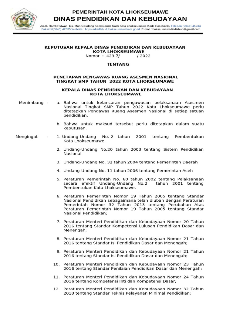 SK Pengawas Silang SMP-2022 | PDF