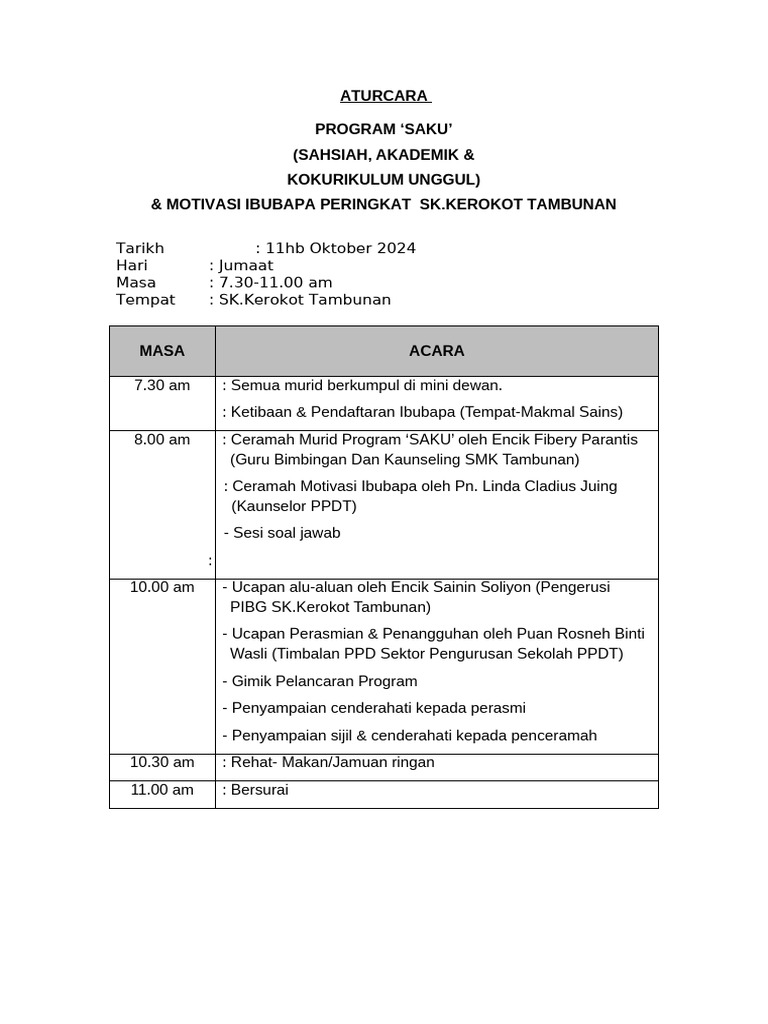 TENTATIF PROGRAM - Docx Bimbingn 24 | PDF