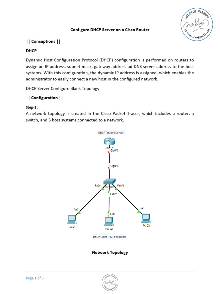Configure DHCP Server On A Cisco Router | PDF | Ip Address | Router (Computing)