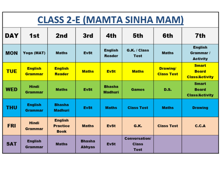 Class 2-E Weekly Schedule | PDF