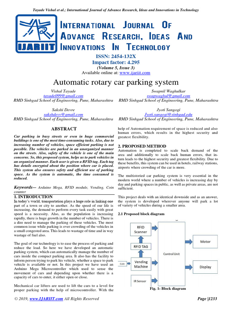 Automatic Rotary Car Parking System | PDF | Radio Frequency Identification | Parking