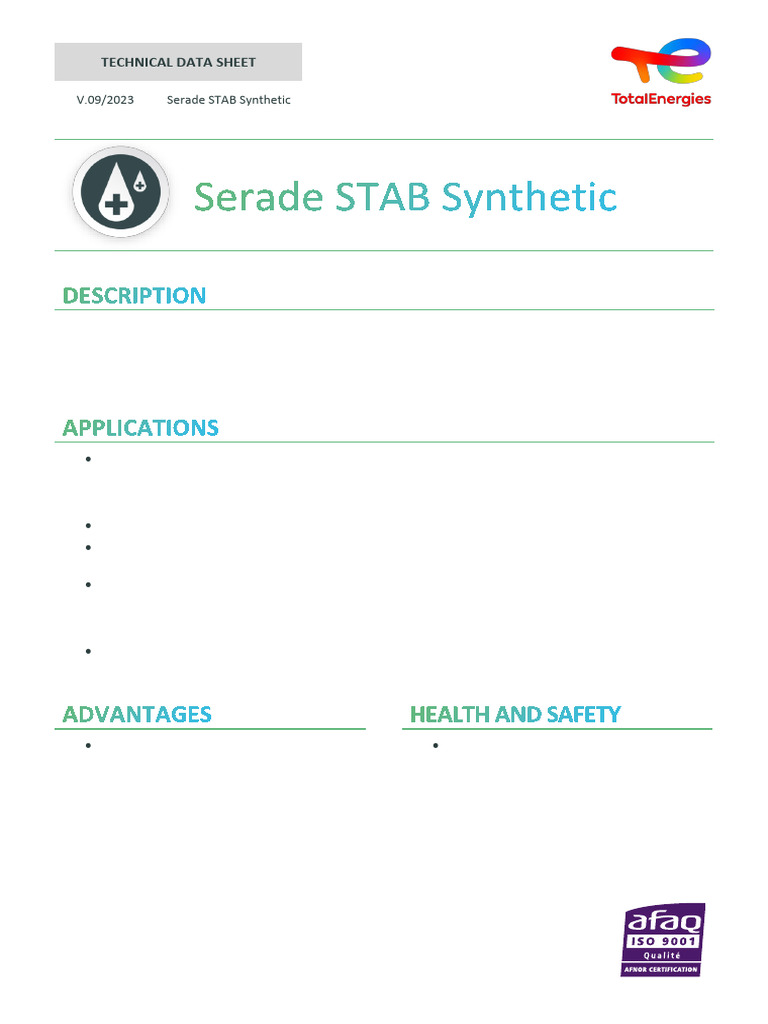TDS_TotalEnergies_SERADE-STAB-SYNTHETIC_AZA_EN | PDF | Lubricant | Materials