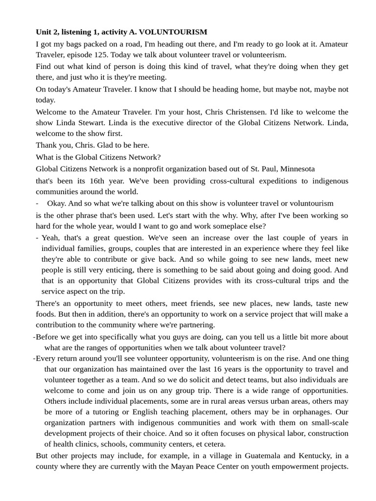 NN5-Listening Quiz 1-Week 3-Script | PDF | Volunteering