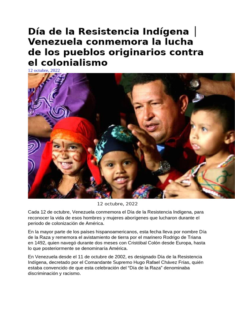 Día de la Resistencia Indígena | PDF | Venezuela | Cristobal colon