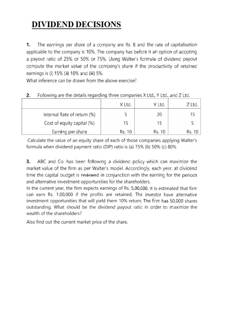 Dividend Decision Questions | PDF | Dividend | Equity (Finance)