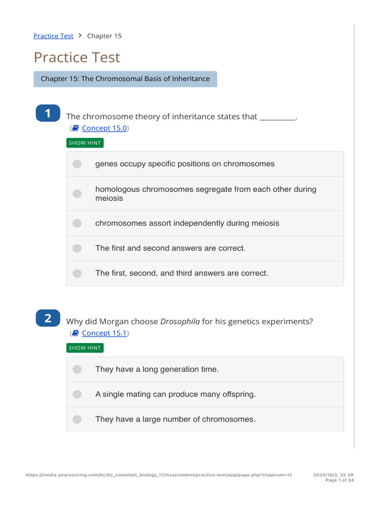 Practice Test - Chapter 15 - Urry Et Al., Campbell Biology, 11-E | PDF ...