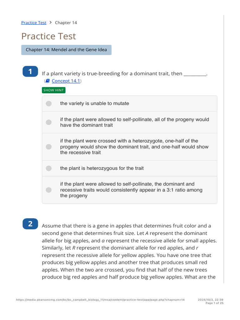 Mendelian Genetics Practice Test | PDF | Dominance (Genetics) | Zygosity
