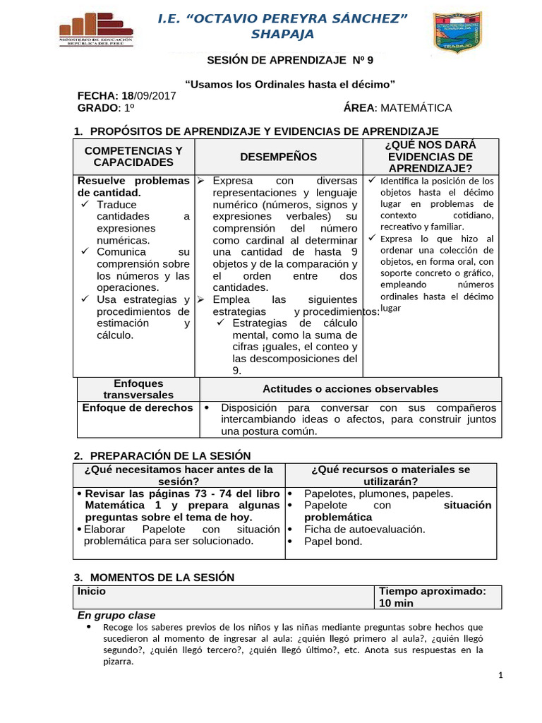 Uso de Números Ordinales en Clase | PDF | Aprendizaje | Cognición