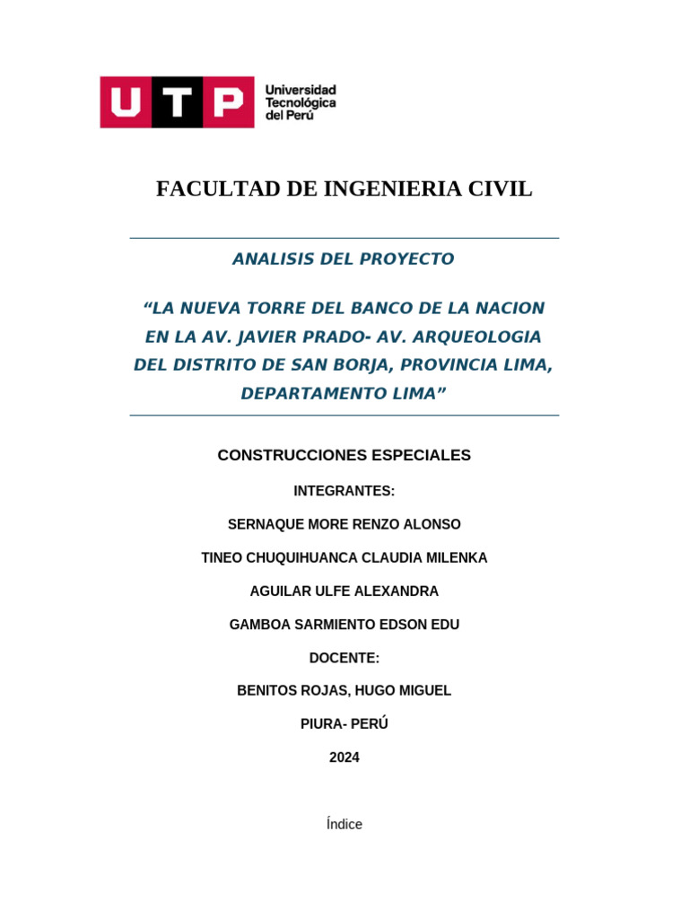 Avance Proyec 1 - Nueva Torre Banco de La Nacion - San Borja | PDF | Derecho
