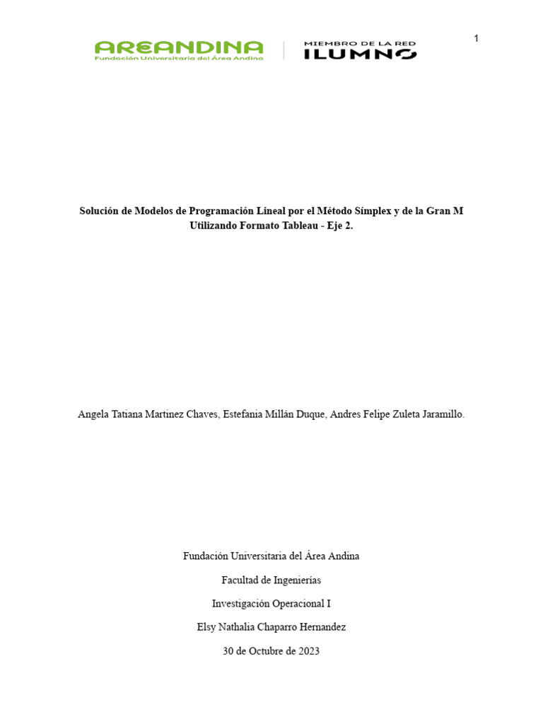 Solución de Modelos de Programación Lineal Por El Método Símplex y de ...