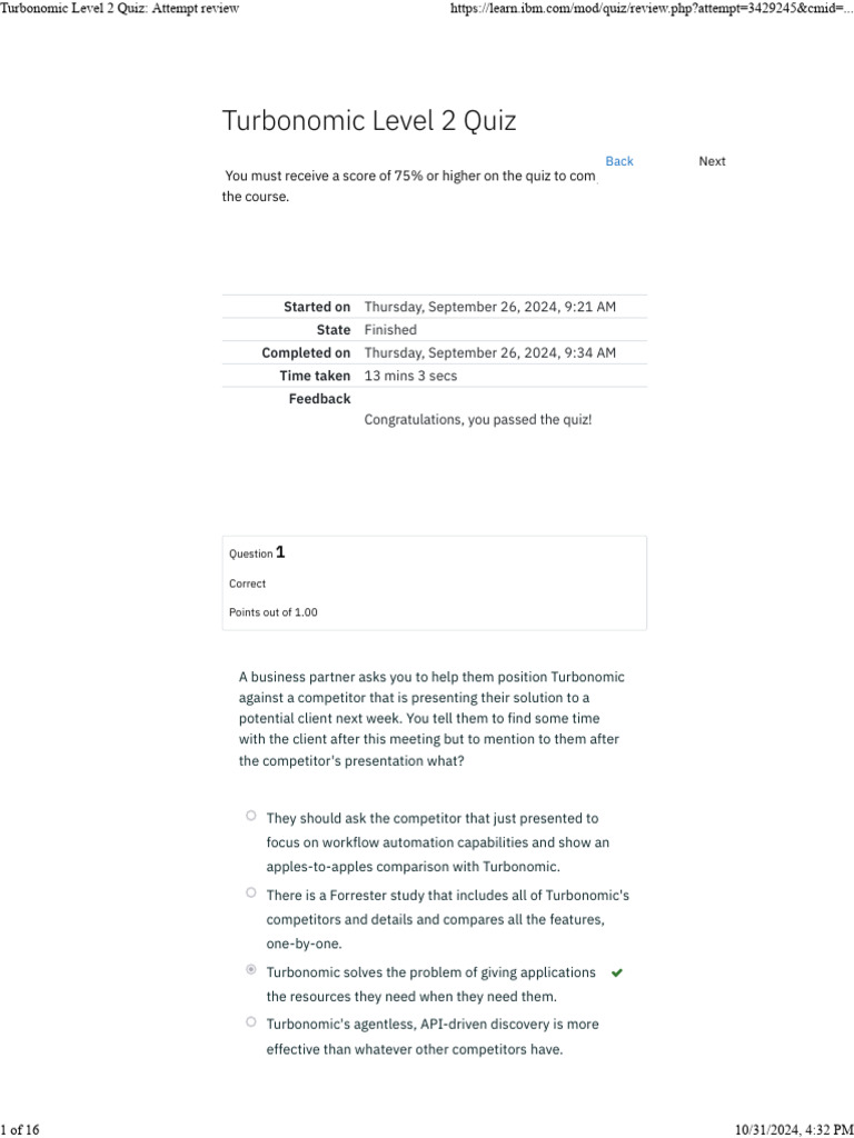 Turbonomic Level 2 Quiz - Attempt Review | PDF | Cloud Computing | Virtualization