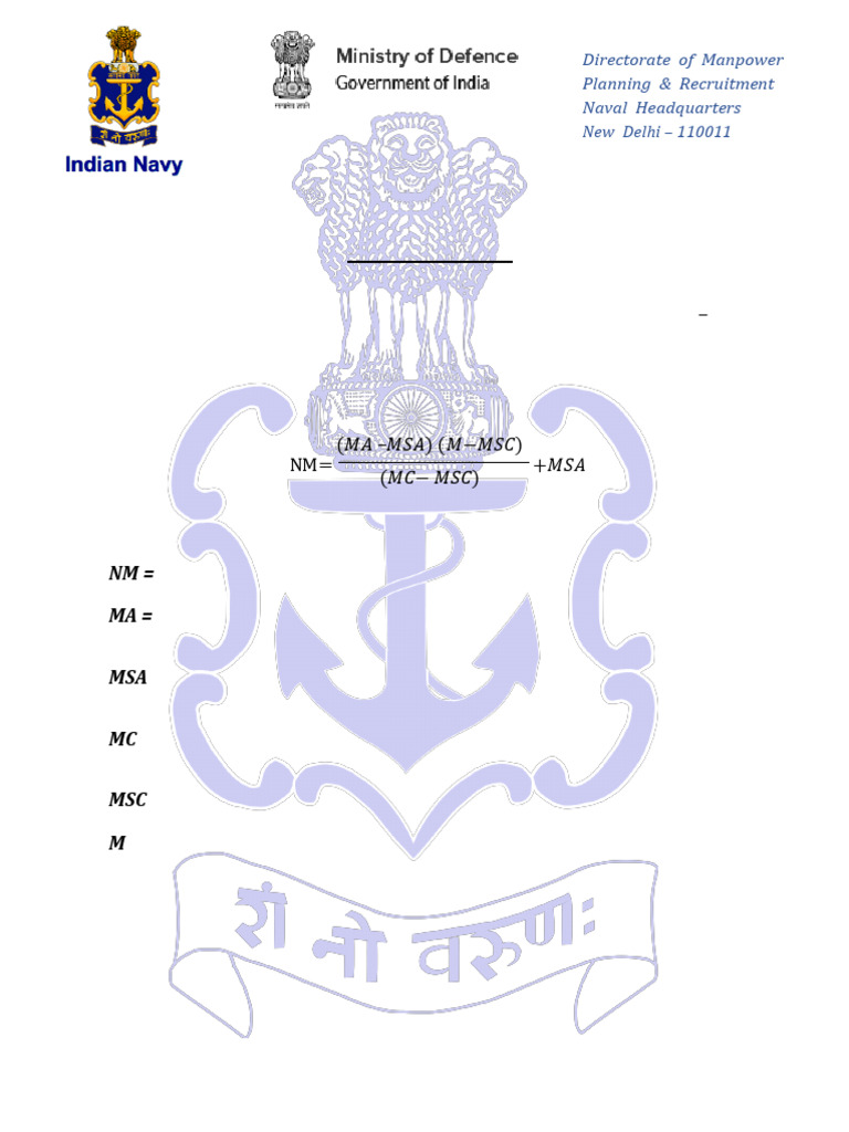 Normalisation Formula for Indian Navy Entries | PDF