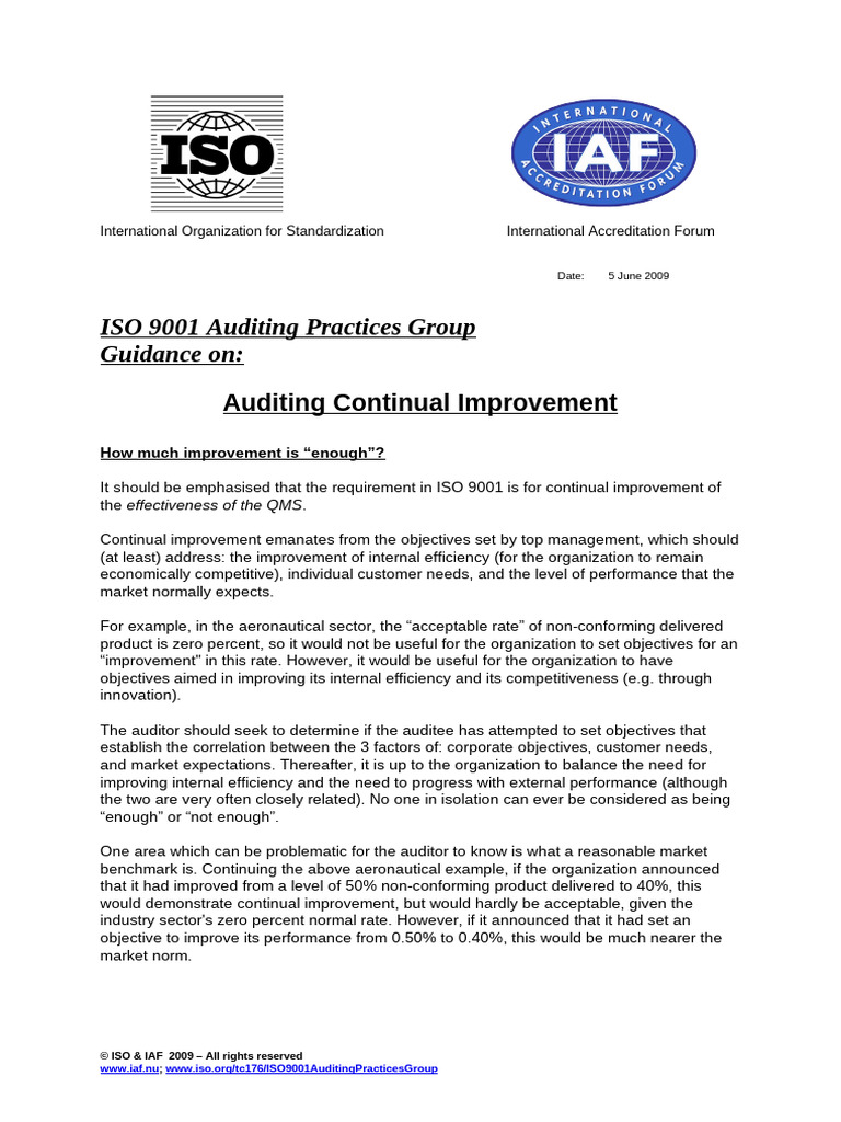 ISO 9001 Auditing Practices Group Guidance On: Auditing Continual Improvement | PDF | Iso 9000 ...