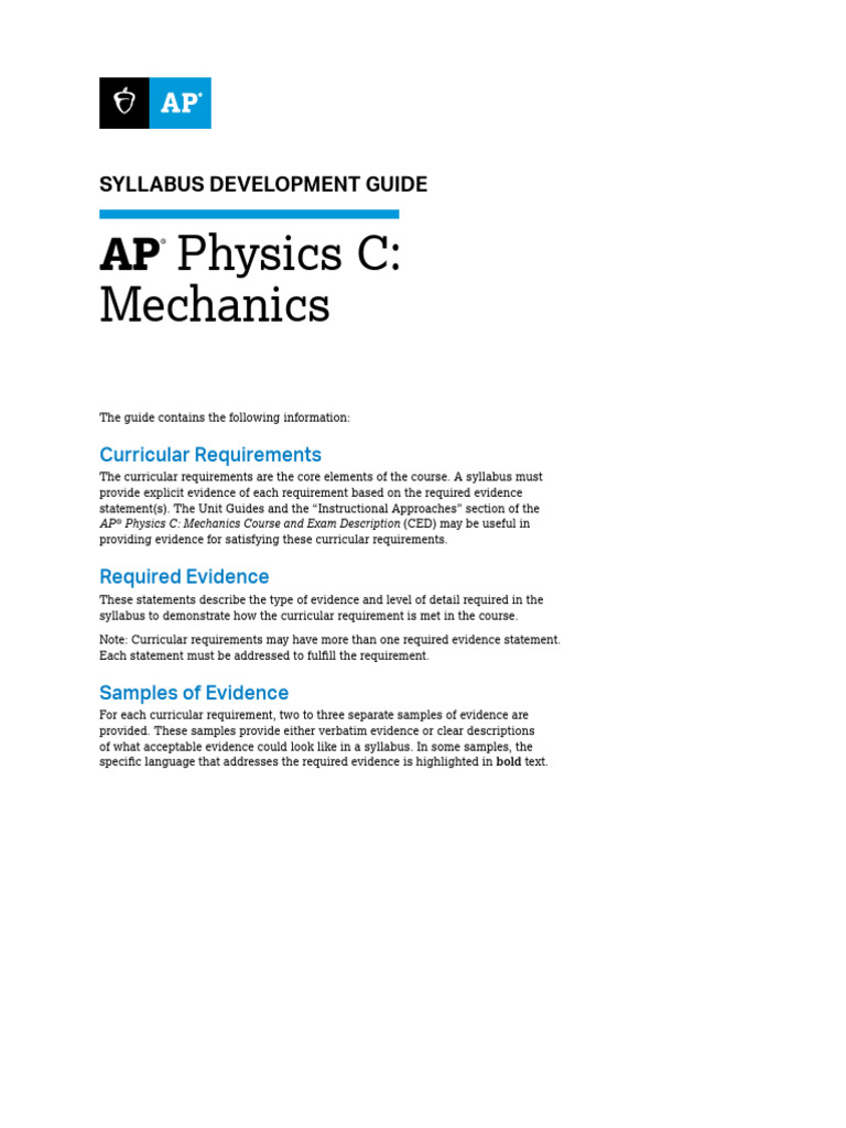 AP Physics C - Mech - Syllabus - Dev - Guide - 2024 | PDF | Force ...