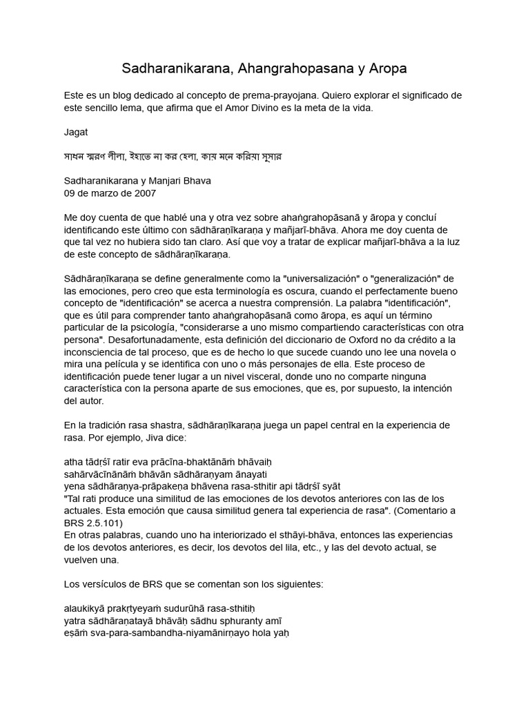 (Español) Sadhara-Nikarana, Ahangra-Hopasana and Aropa | PDF | Amor ...