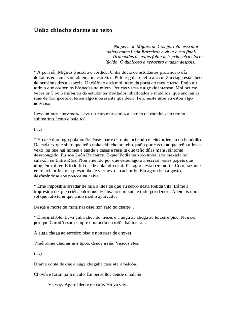 Unha Chinche Dorme No Teito | PDF