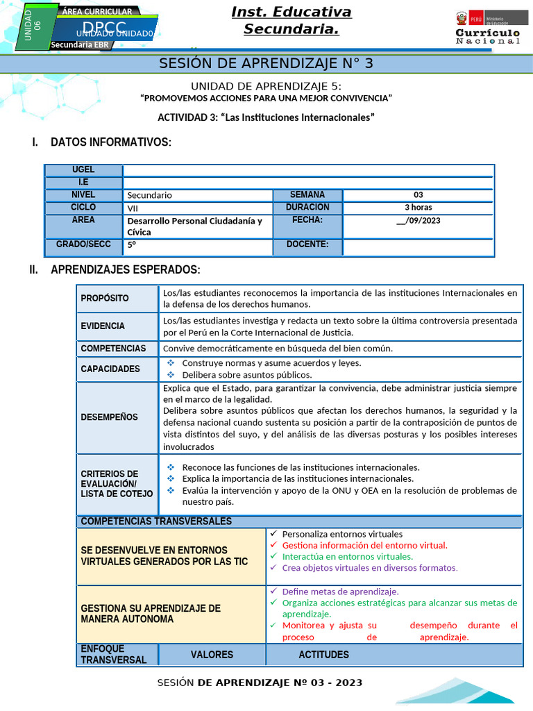 5º DPCC - Ses 3 Uni 6 - Sem 03 | PDF | Aprendizaje | Evaluación