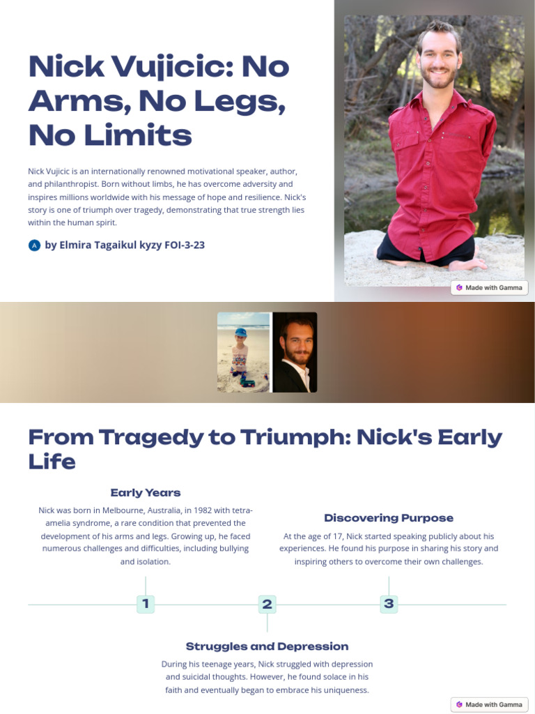 Nick Vujicic No Arms No Legs No Limits | PDF | Psychological Resilience | Hope