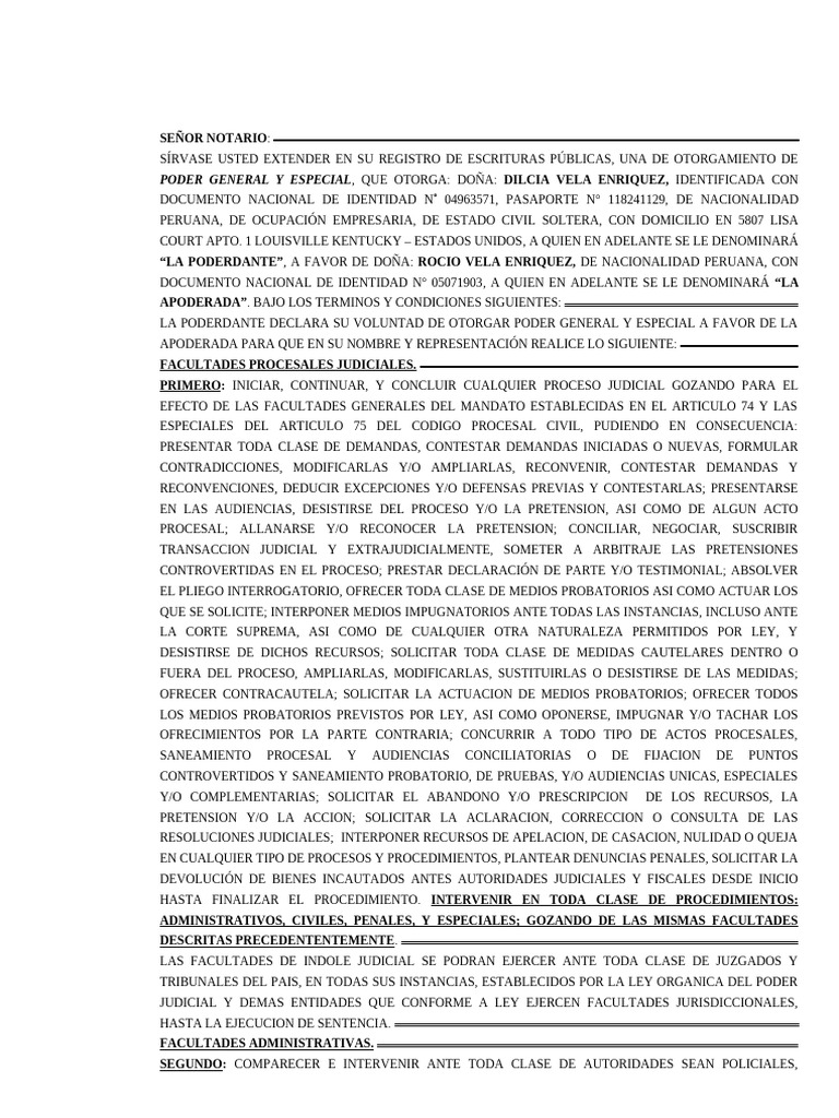 Poder General y Especial Notarial | PDF | Ley Pública | Judicaturas