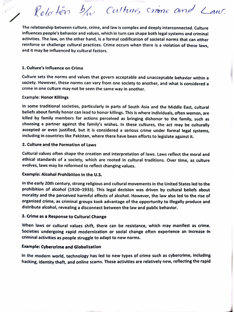 Relation Between Culture, Crime and Law | PDF