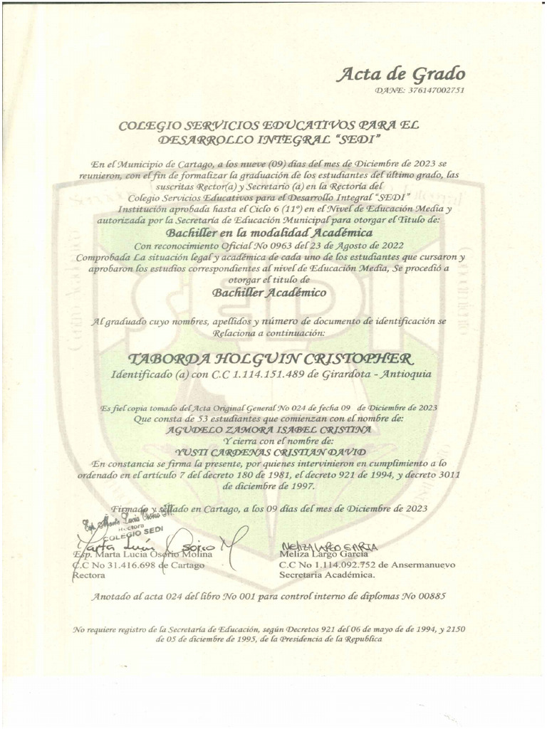 DIPLOMA Y ACTA DE GRADO | PDF