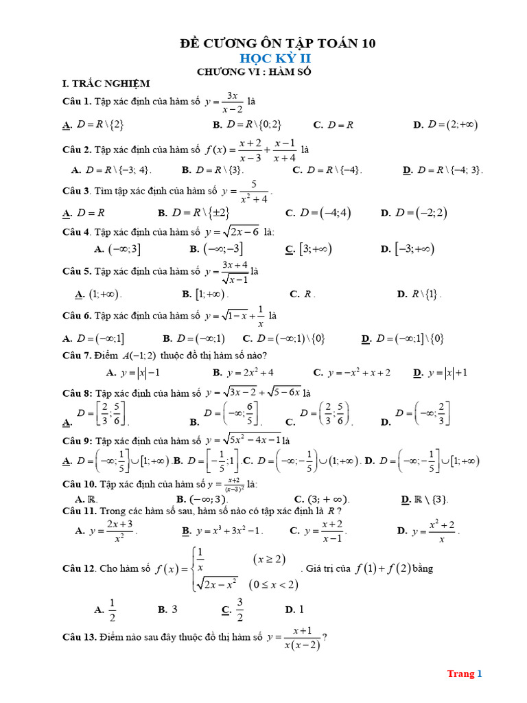 De Cuong On Tap HK2 Toan 10 | PDF
