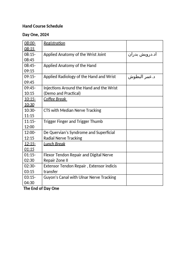 Hand Course Schedule | PDF