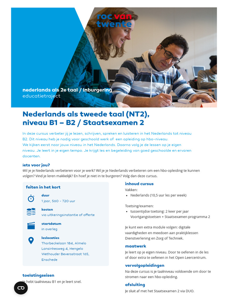 Nederlands Als Tweede Taal nt2 - Niveau b1 - b2 - Staatsexamen2 | PDF