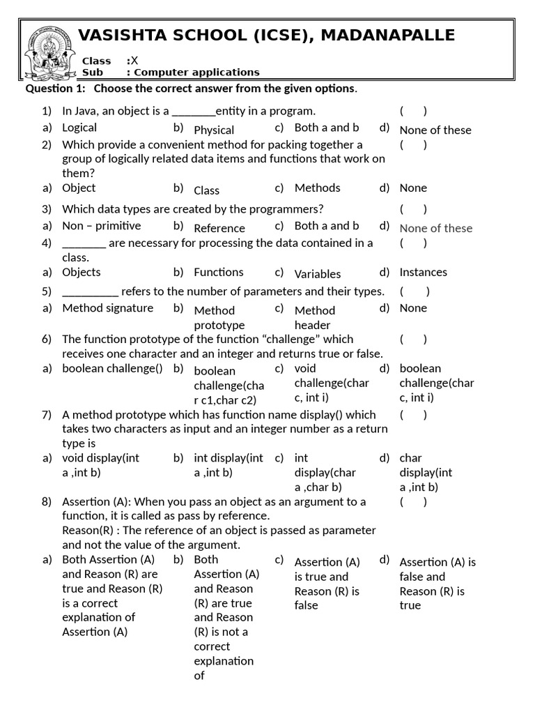 New Class 10-Worksheet | PDF | Class (Computer Programming) | Method ...