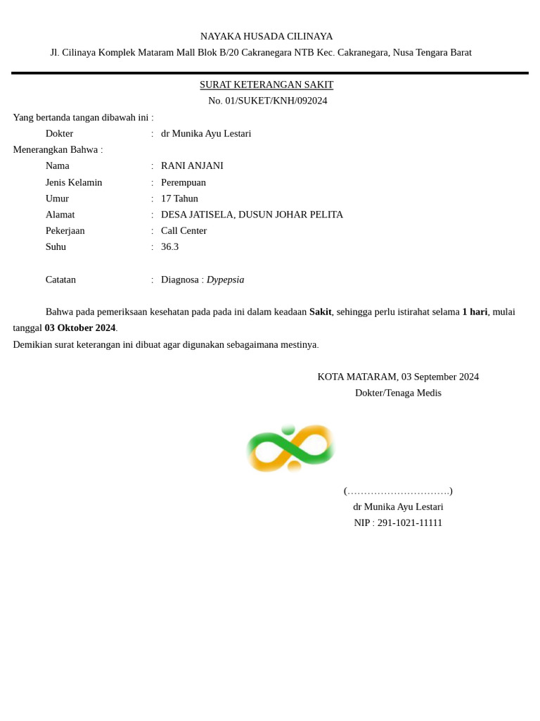 Surat Sakit Rani Anjani 2024 | PDF