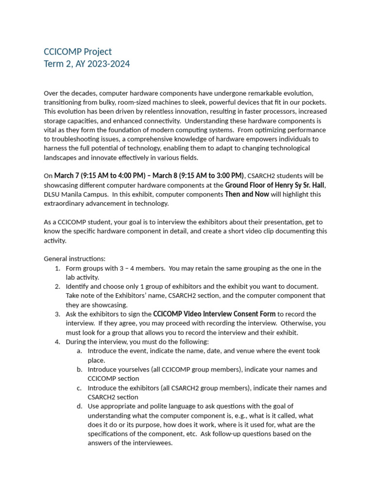 CCICOMP Project Specification | PDF | Interview | Computer Hardware