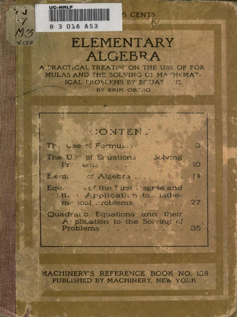 REF # 138 Elementary algebra | PDF | Equations | Algebra