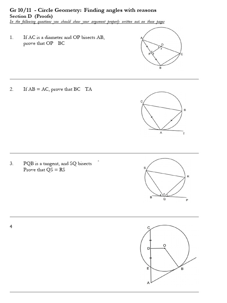 GR 10 or 11 Circle Geometry Rider Proofs Section D | PDF | Teaching ...