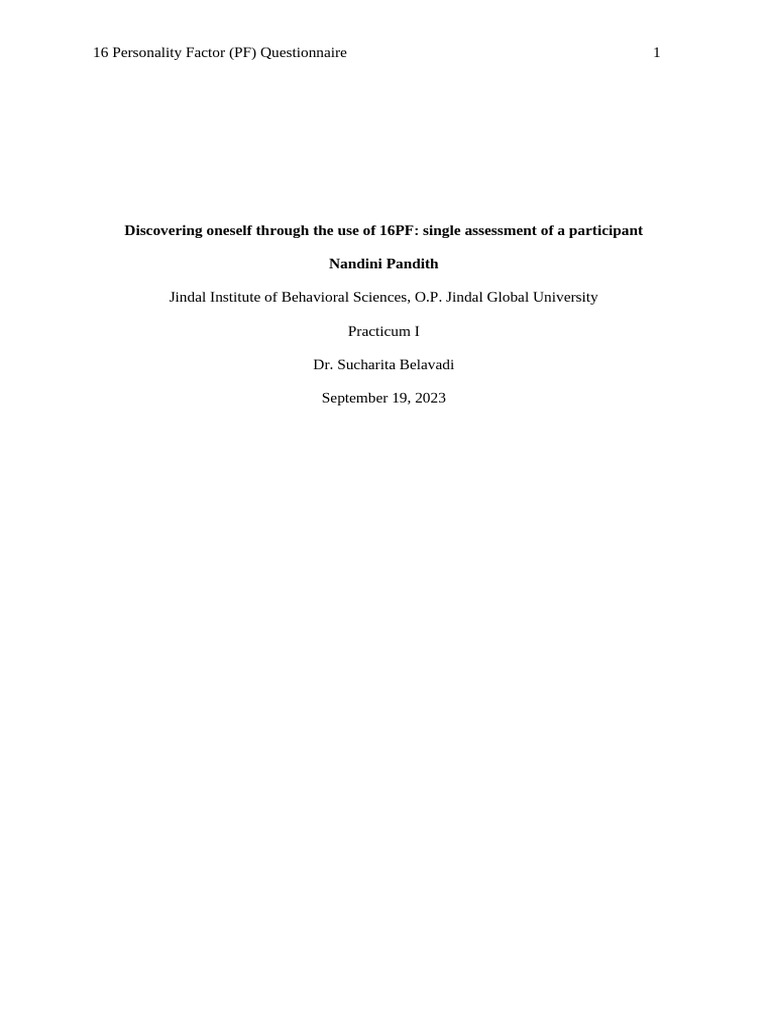 16 Personality Factor (PF) Report | PDF | Human Development | Psychology