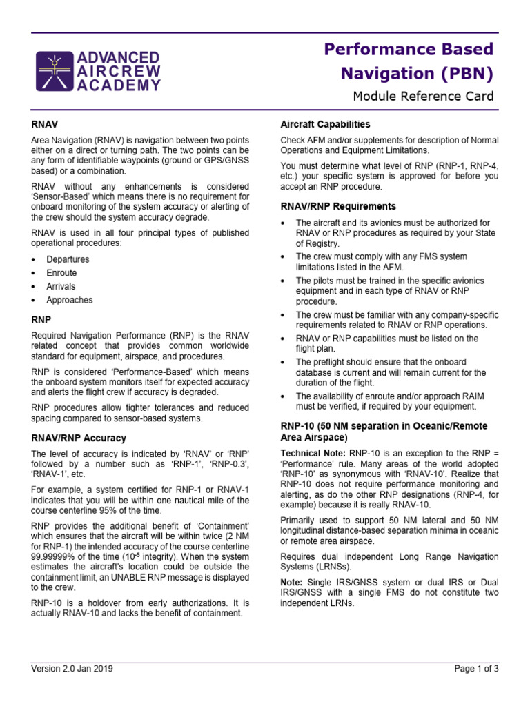 PBN Module Reference Card Guide | PDF | Aerospace | Aircraft