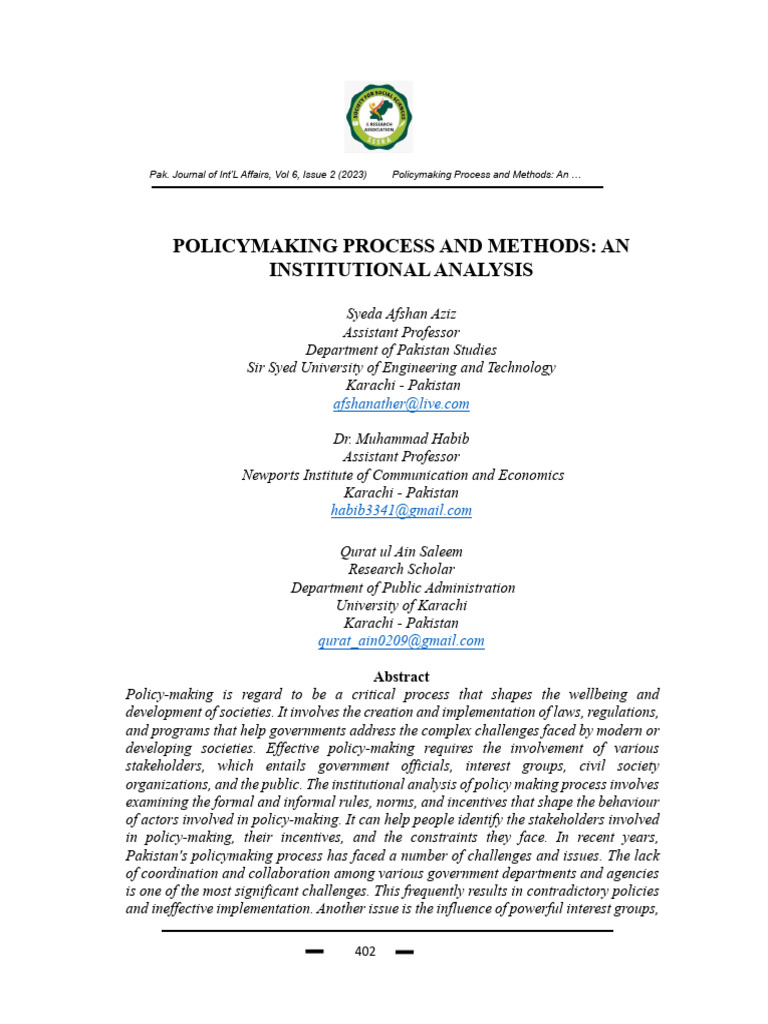 30 Policymaking Process and Methods An Institutional Analysis | PDF ...