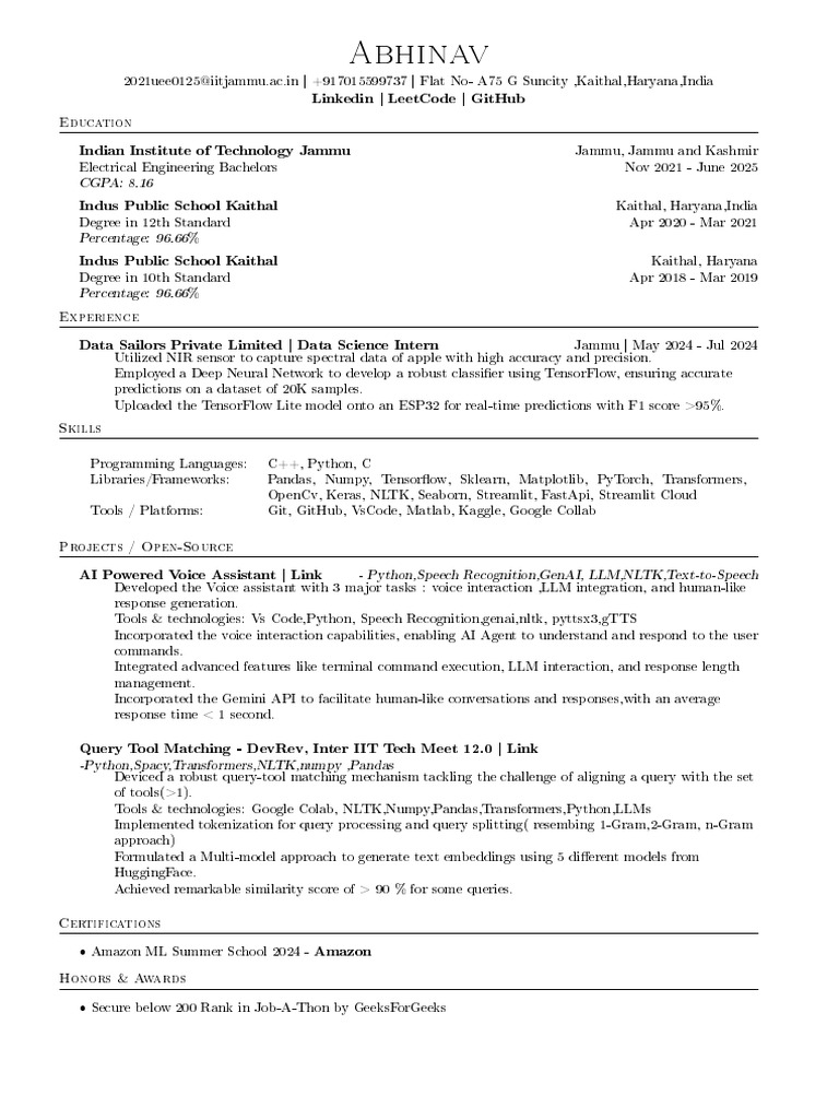 ABHINAV's Resume-Hackerresume | PDF | Cognitive Science | Machine Learning