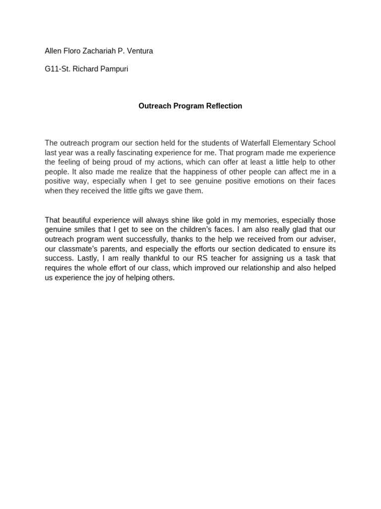 Reflection - Outreach - Program | PDF