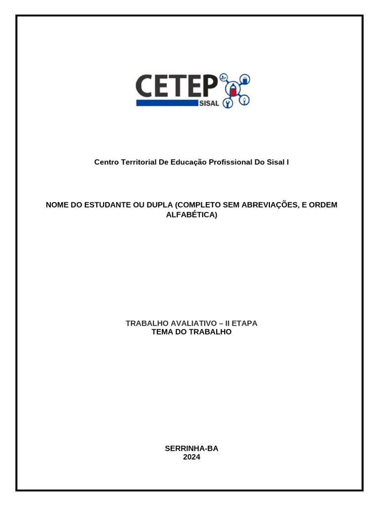 MODELO SIMPLES DE TRABALHO ACADÊMICO | PDF