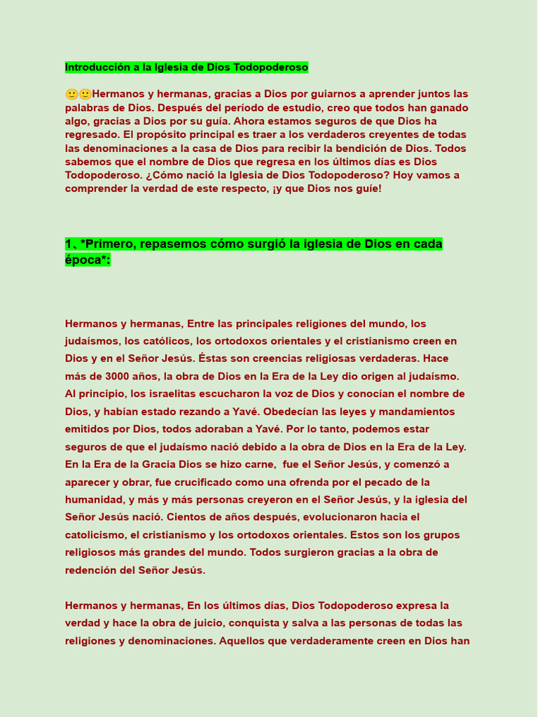 Origen de la Iglesia de Dios Todopoderoso | PDF