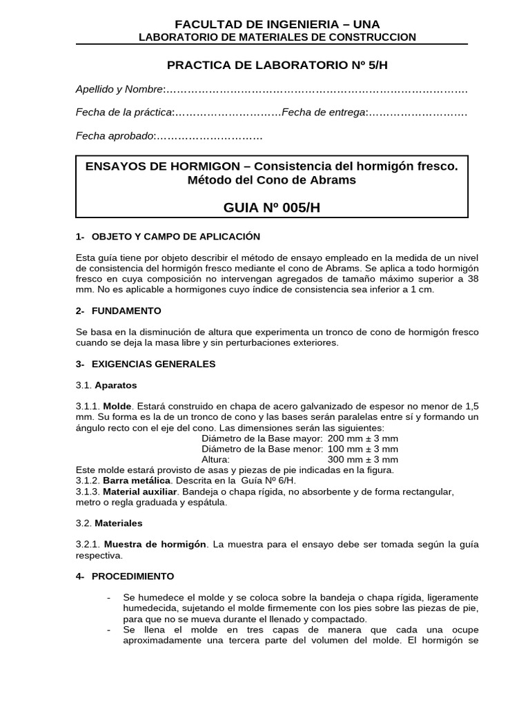 Método del Cono de Abrams en Hormigón | PDF | Hormigón