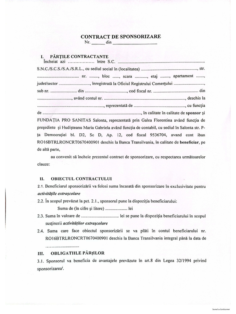 Contract de Sponsorizare | PDF
