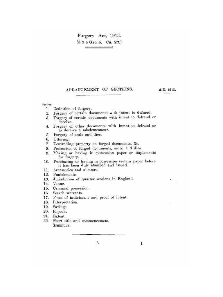 Forgery Act 1913 | PDF | Forgery | Criminal Law