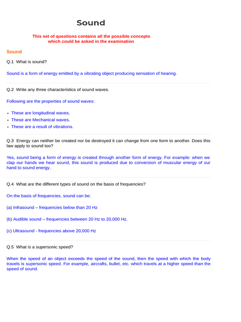 Sound: This Set of Questions Contains All The Possible Concepts Which ...