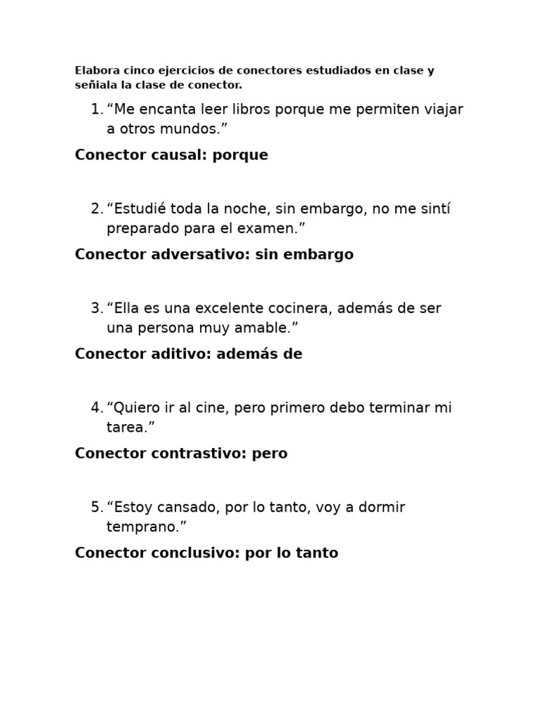 Conector Causal: Porque: Elabora Cinco Ejercicios de Conectores ...