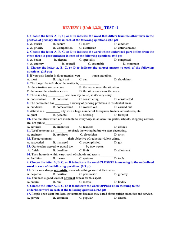 Test Review Unit 1,2,3 | PDF