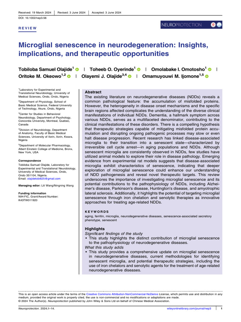 Microglial Senescence in Neurodegeneration Insight | PDF | Microglia | Cell Biology