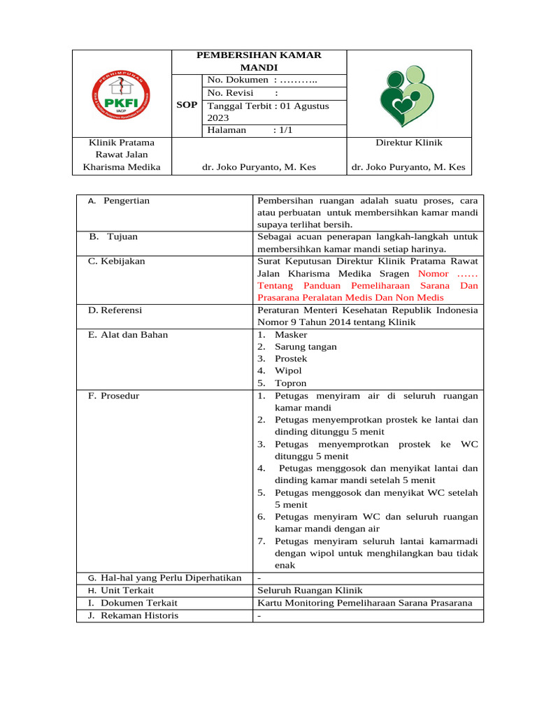 Sop Pembersihan Kamar Mandi | PDF