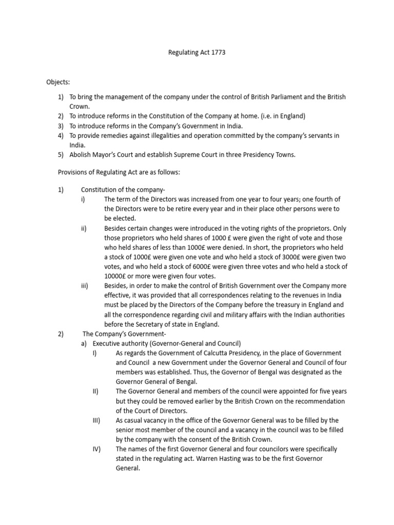 Regulating Act 1773 | PDF | Governance | Judiciaries